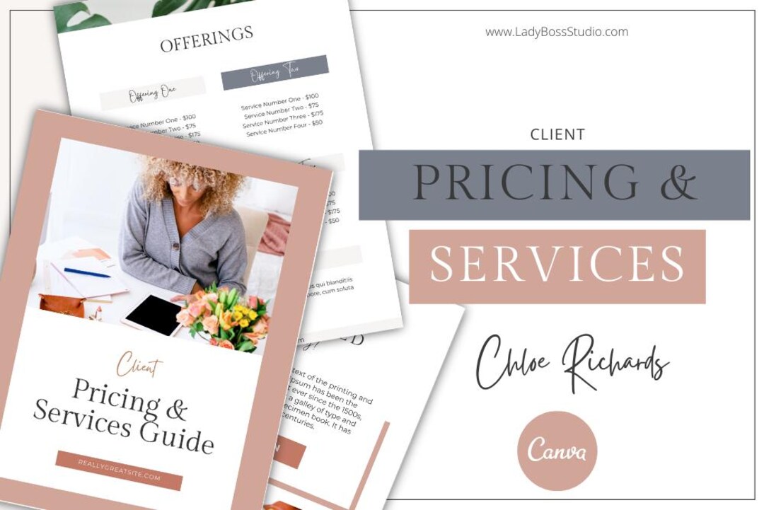 Canva Pricing and Services Templates, Chloe Richards, New Client Packs ...
