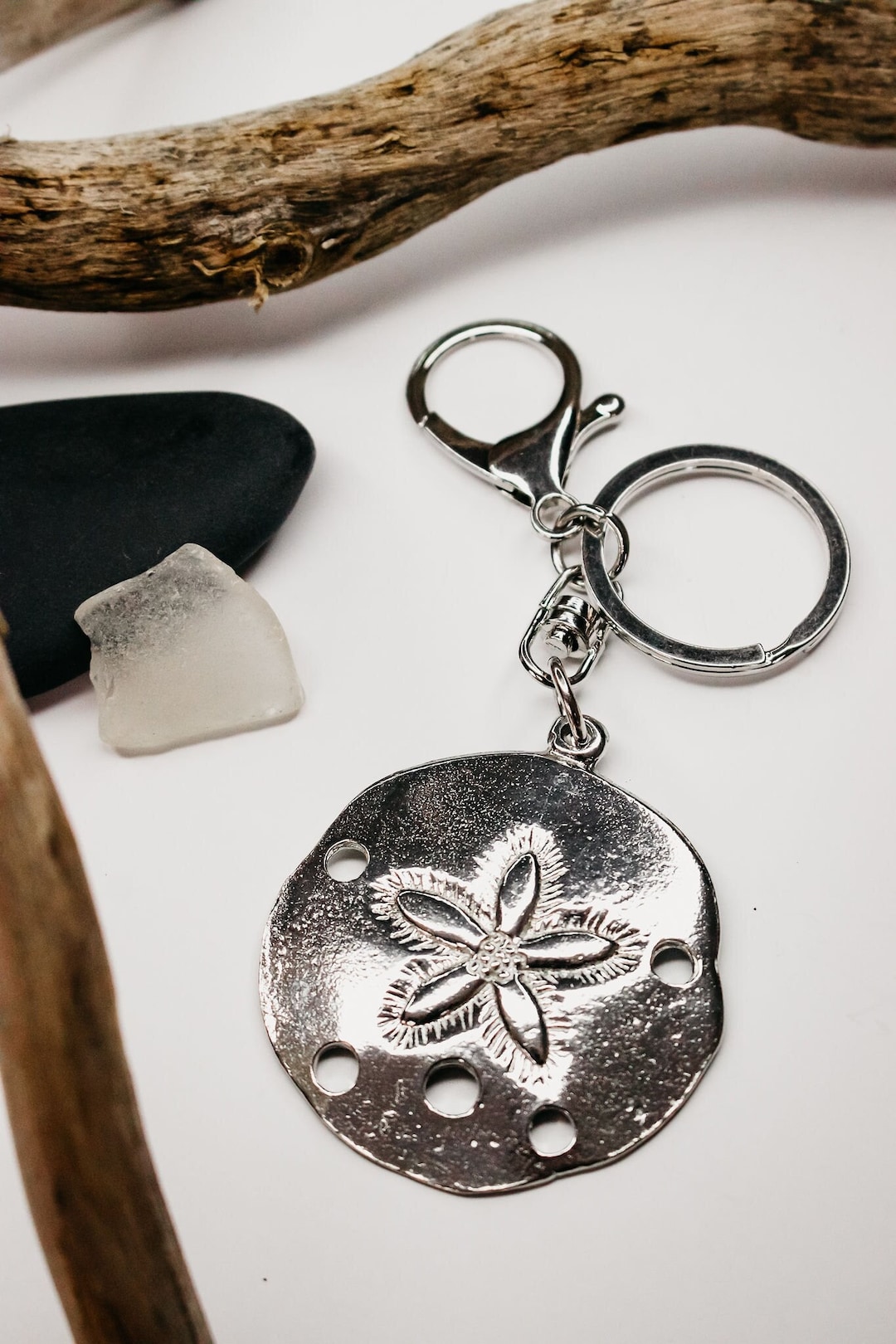 Sand Dollar Pewter Keychain: Nautical Beach Bag Charm - Etsy