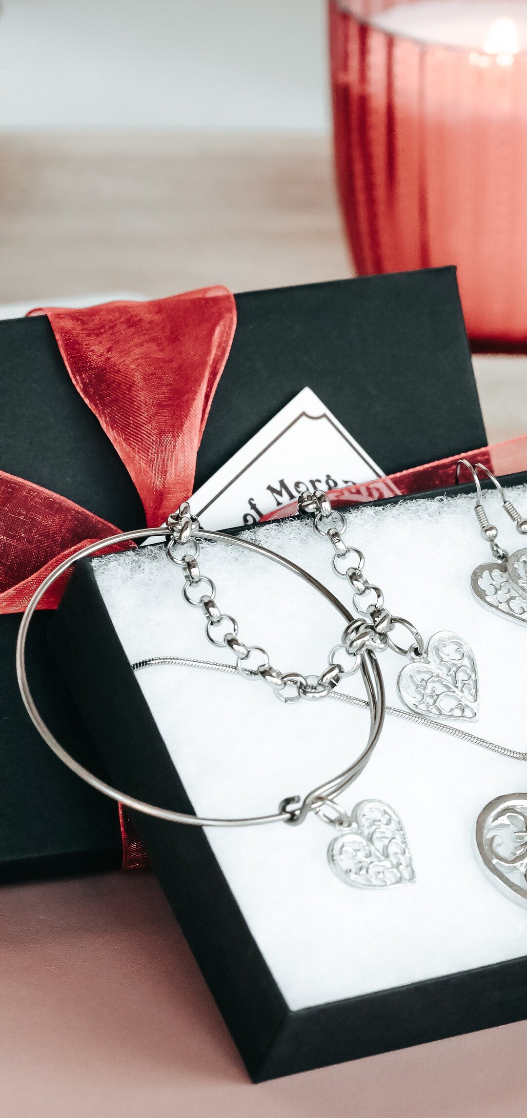Handcrafted Pewter Heart Bangle: Stainless Steel Charm Bracelet - Etsy
