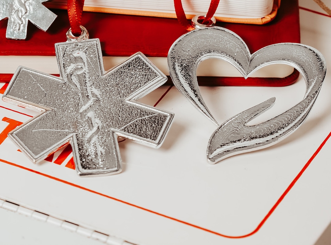 Handmade EMS Ornament: EMT Badge, Heart & Hand - Etsy