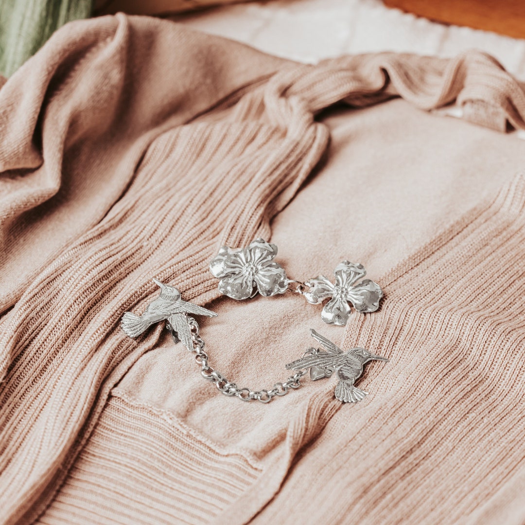 Cardigan Clip, Sweater Clasp, Pewter Cardigan Clip, Decorative Sweater ...