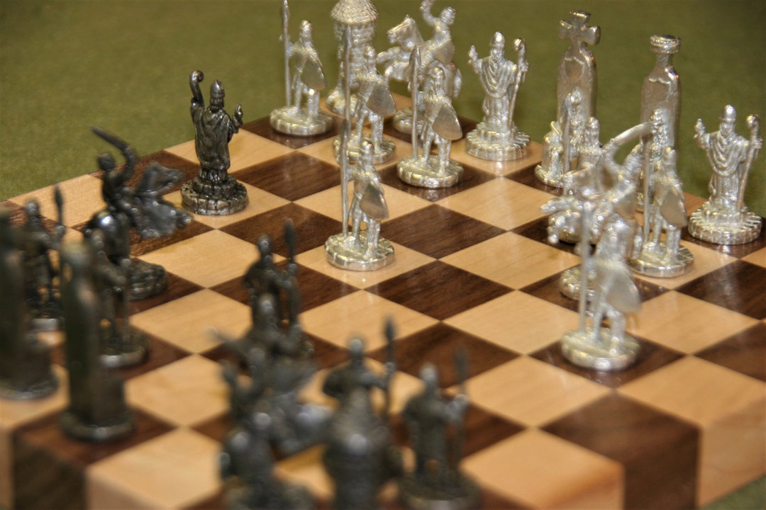 Pewter Chess Set With Wood Board - Etsy