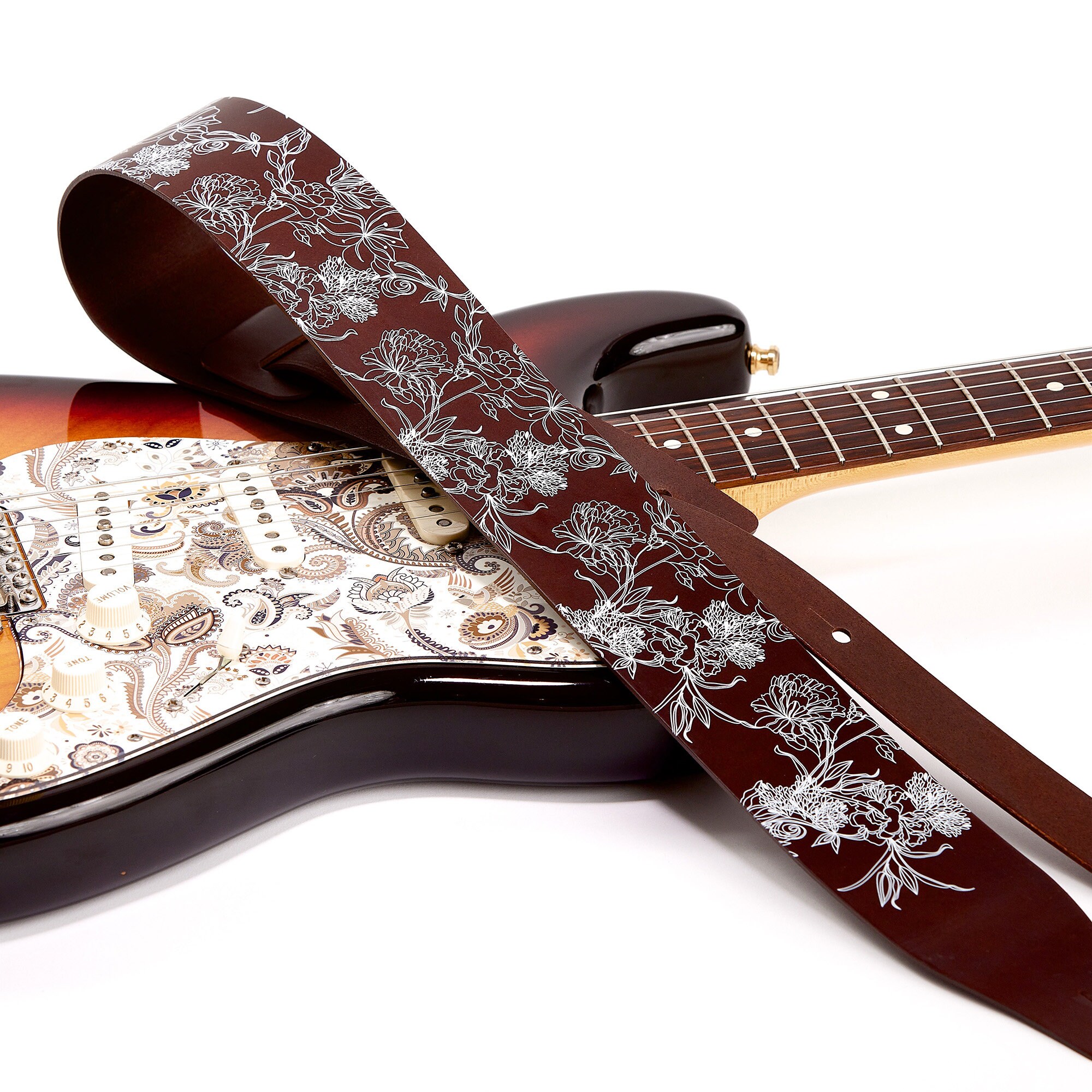 Floral Pattern #7 for Guitar Strap 100% Italy Barrel Leather Strap ...