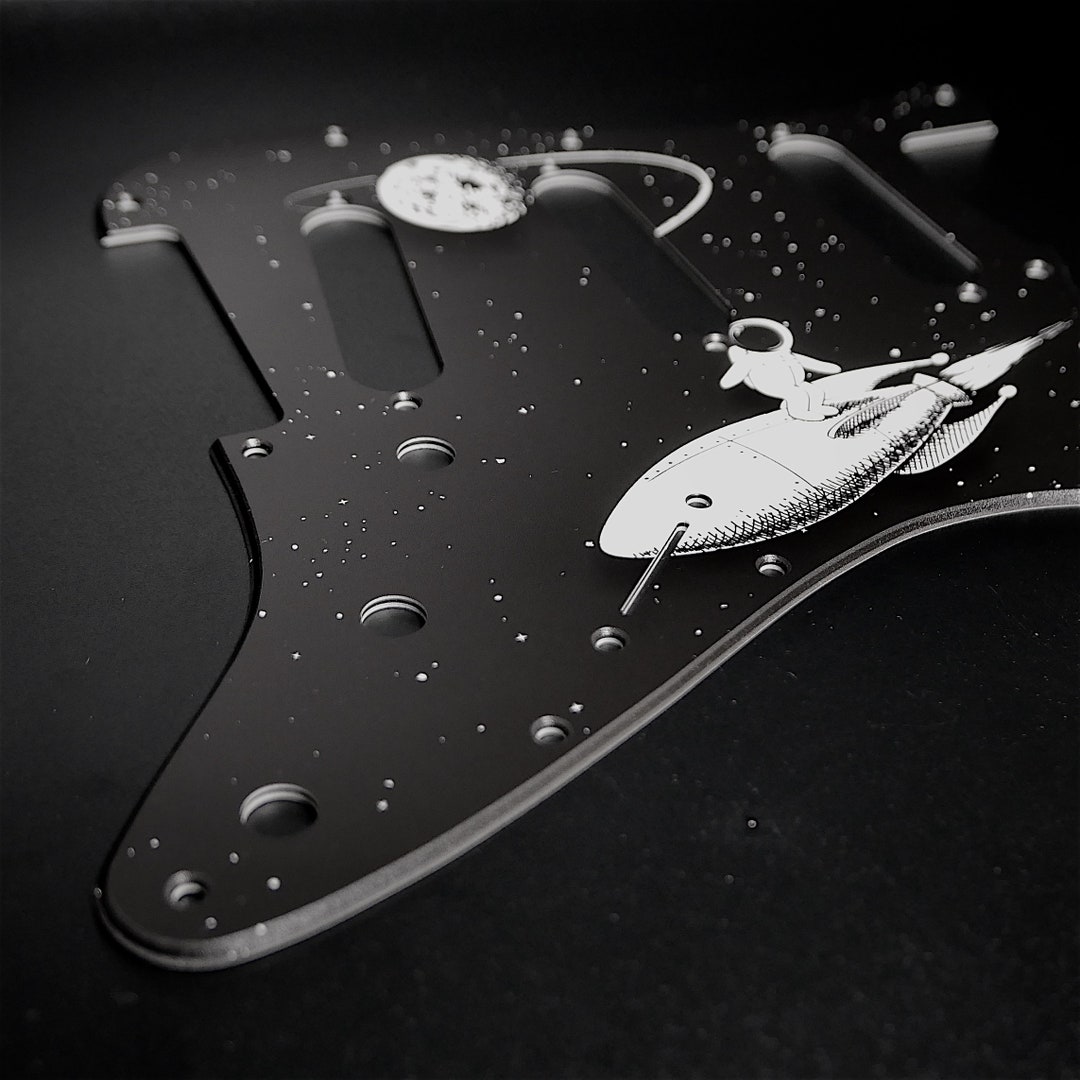 Fender Strat Pickguard Moon on Rocket MATTE Custom Pickguard Graphic ...