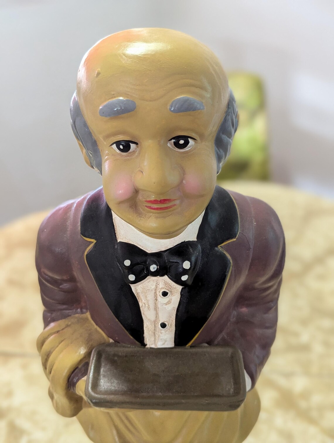 Vintage Plaster Caste Butler Holding Small Tray 22" Tall With Polka Dot ...