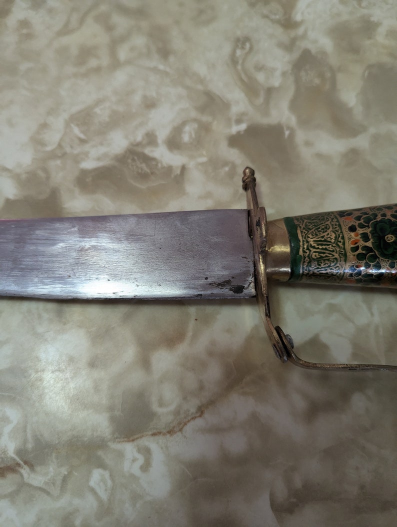 Vintage Curved Sword With Brass Sheath and Handle Ornate Hand Painted ...