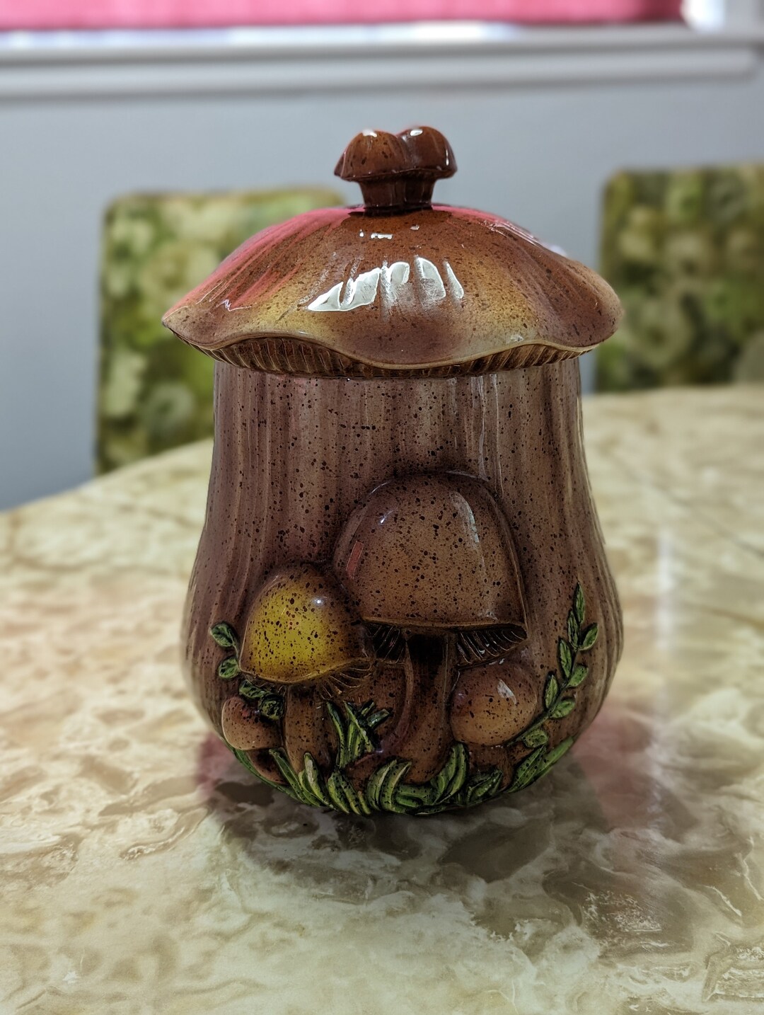 Vintage MCM Arnels Mushroom Cookie Jar Double Sided Brown and Yellow ...