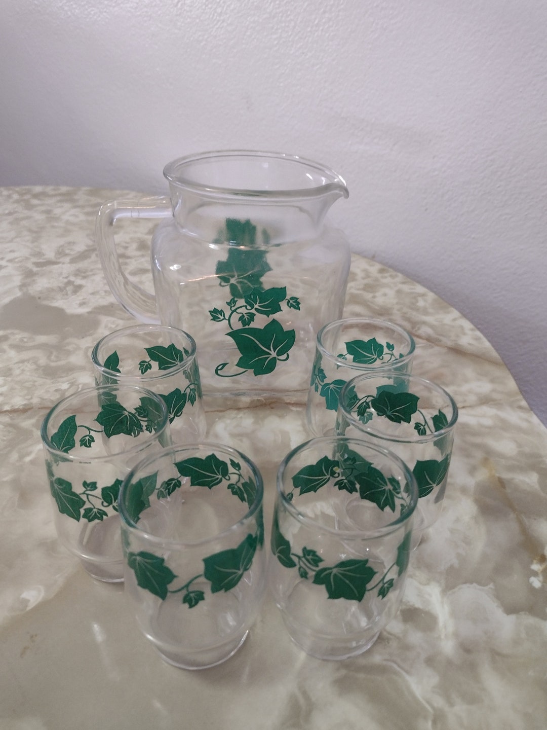 Hazel Atlas Ivy Vine Design Pitcher With 6 Matching Glasses - Etsy