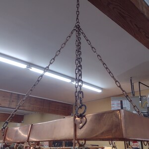 Vintage Copper Rectangular Hanging Pot Rack With 5 Piece Copper and ...