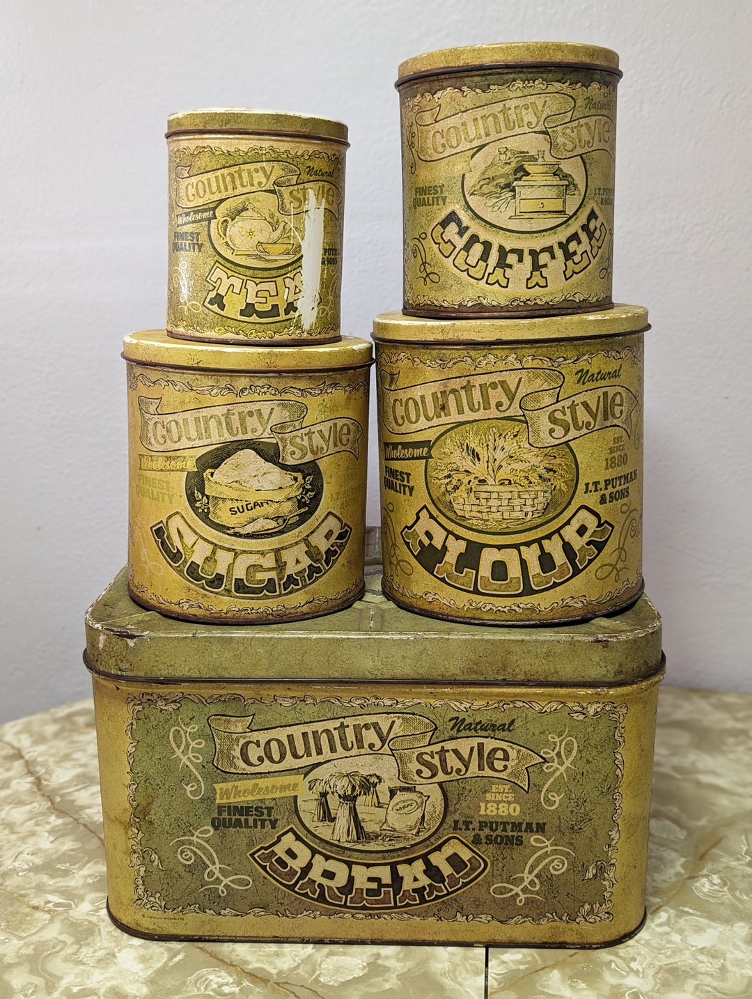1970s Canister Set With Matching Bread Box Metal Country Kitchen ...