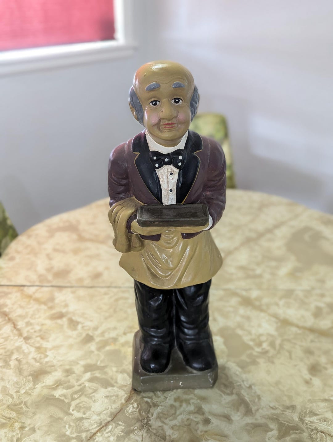Vintage Plaster Caste Butler Holding Small Tray 22" Tall With Polka Dot ...