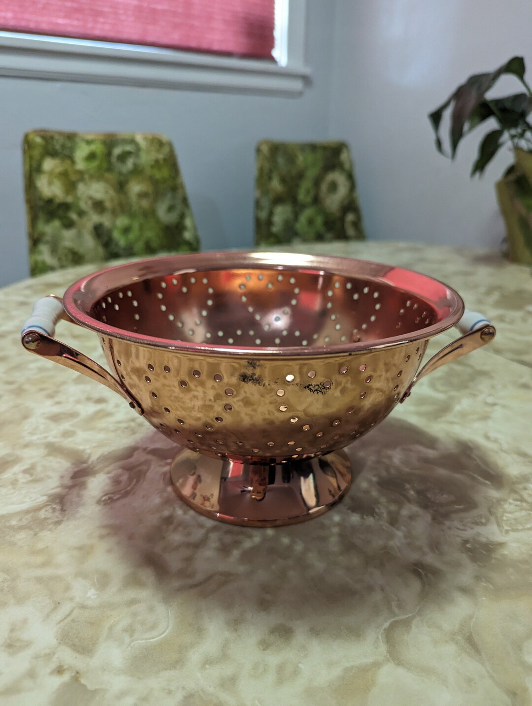 Vintage Copper Colander With Dot Heart Design Throughout and Ceramic ...