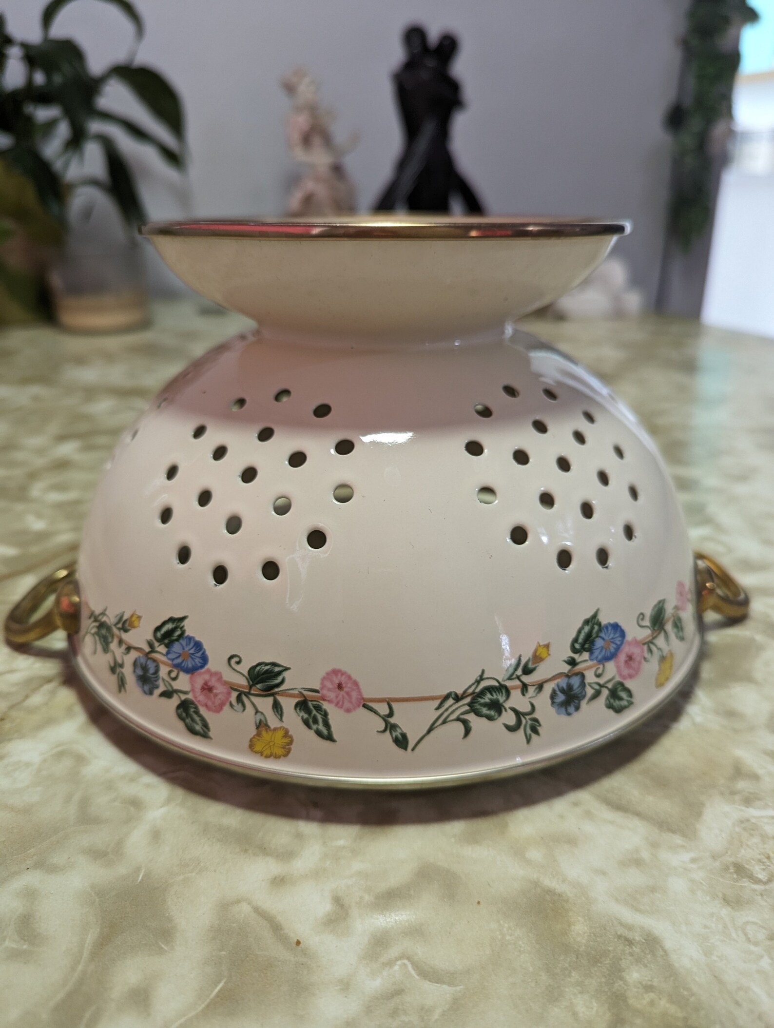 Vintage Enamel Over Stainless Kitchen Colander Strainer With Brass ...
