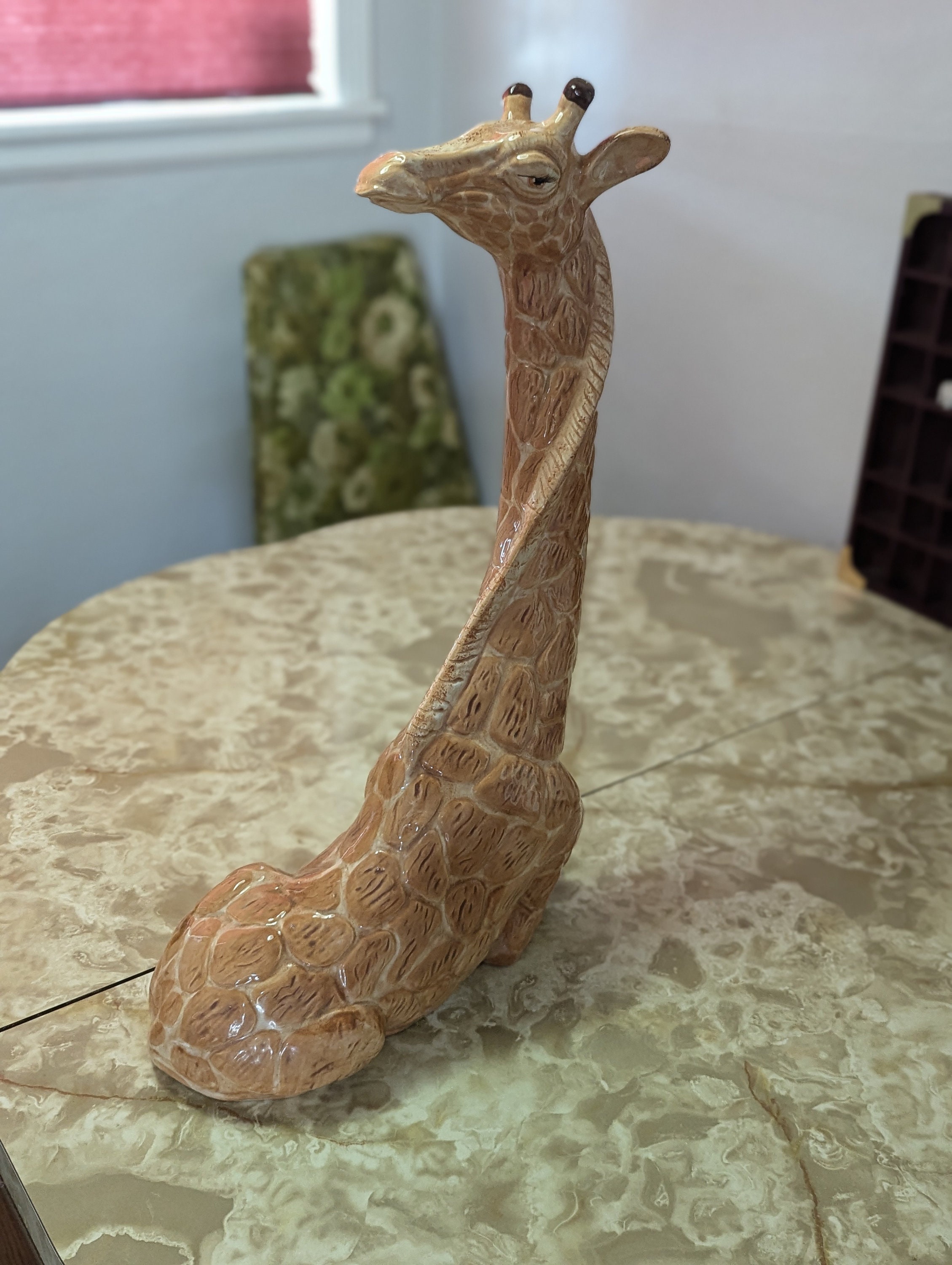 Large Vintage Ceramic Giraffe 22" Tall!! Sitting Looking Backwards Hand ...