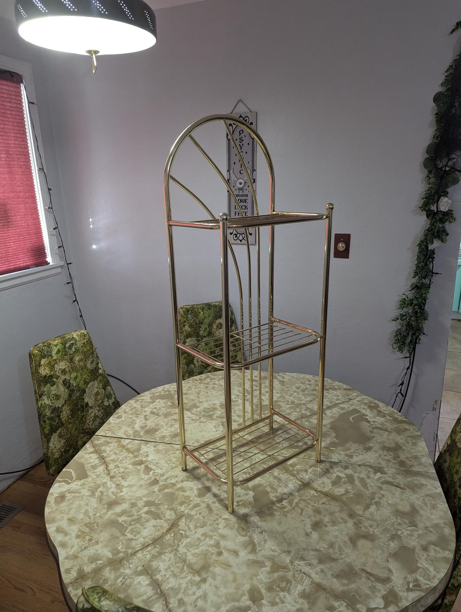 Glamorous Gold Metal Shelf 1980s Art Deco Vibe Round Top 38"x13.5"x9 ...