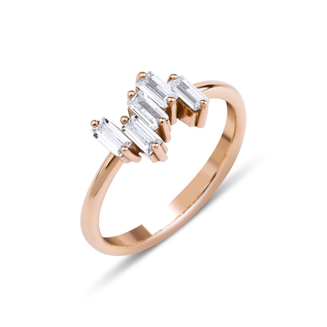 Baguette Ring, Baguette Stone Wedding Ring, 14K Gold Baguette Ring ...
