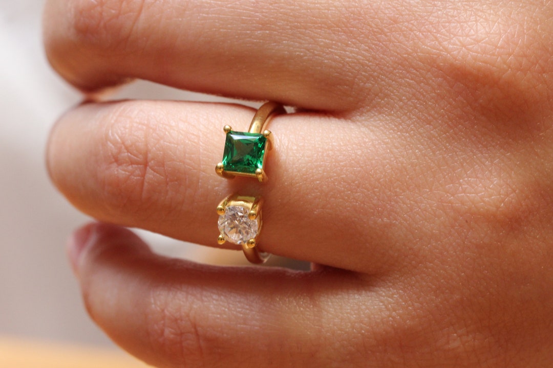 Double Stone Engagement Emerald Ring, Toi Et Moi Ring, Emerald and ...