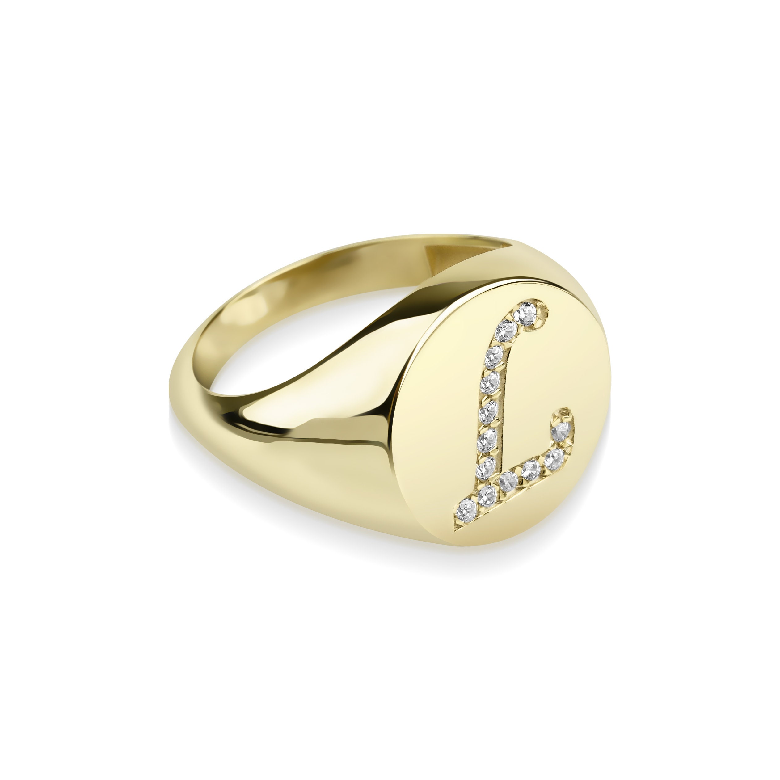 Pave Diamond Initial Signet Ring Personalized Diamond Initial - Etsy