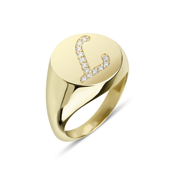 Pave Diamond Initial Signet Ring Personalized Diamond Initial - Etsy