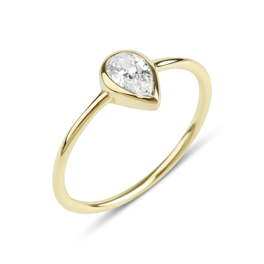 Pear Ring, 14K Gold Pear Cut Ring, Teardrop Ring, 925 Sterling Silver ...