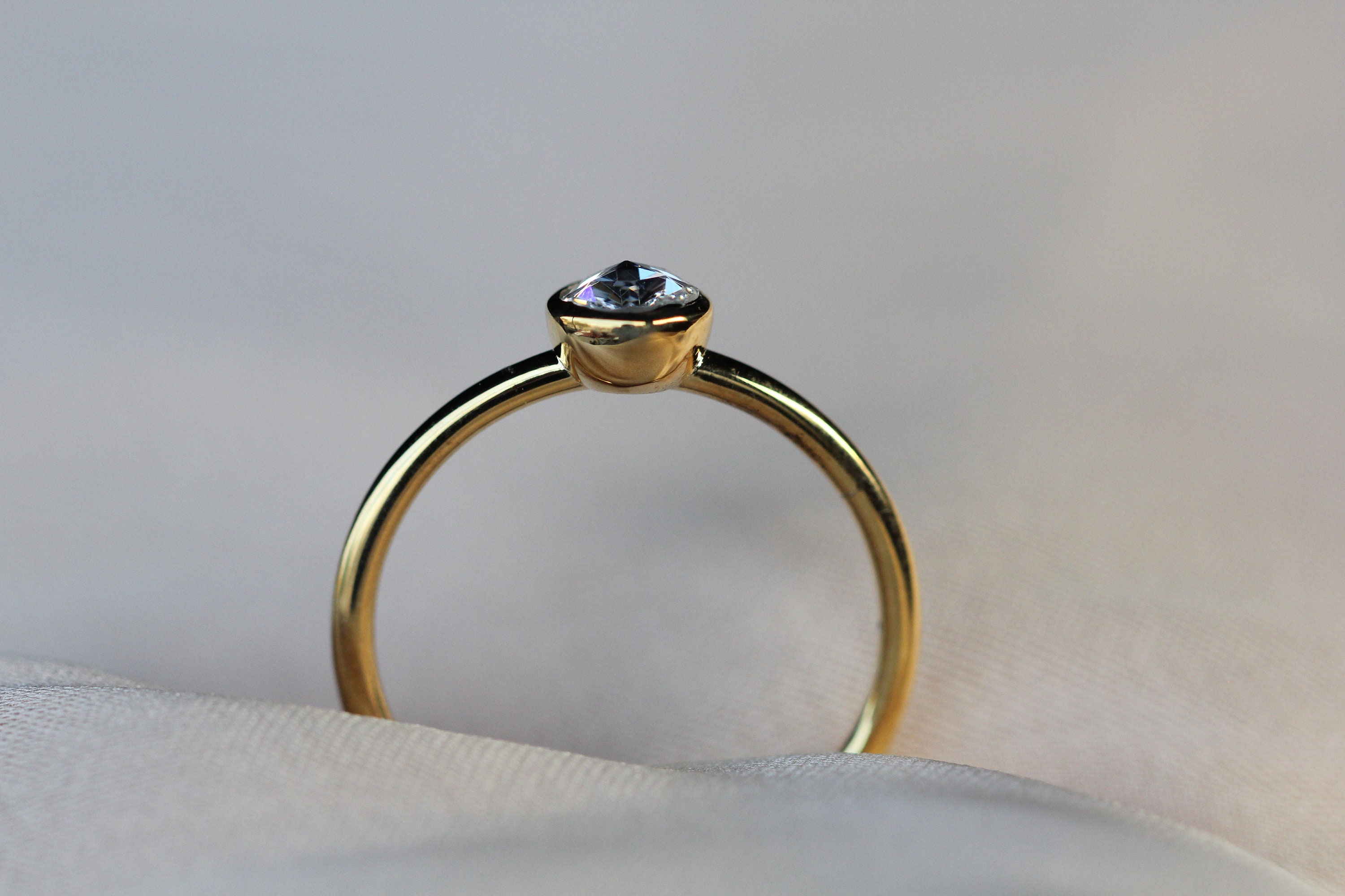 Round Bezel Engagement Ring 14K Solid Gold Bezel Ring | Etsy