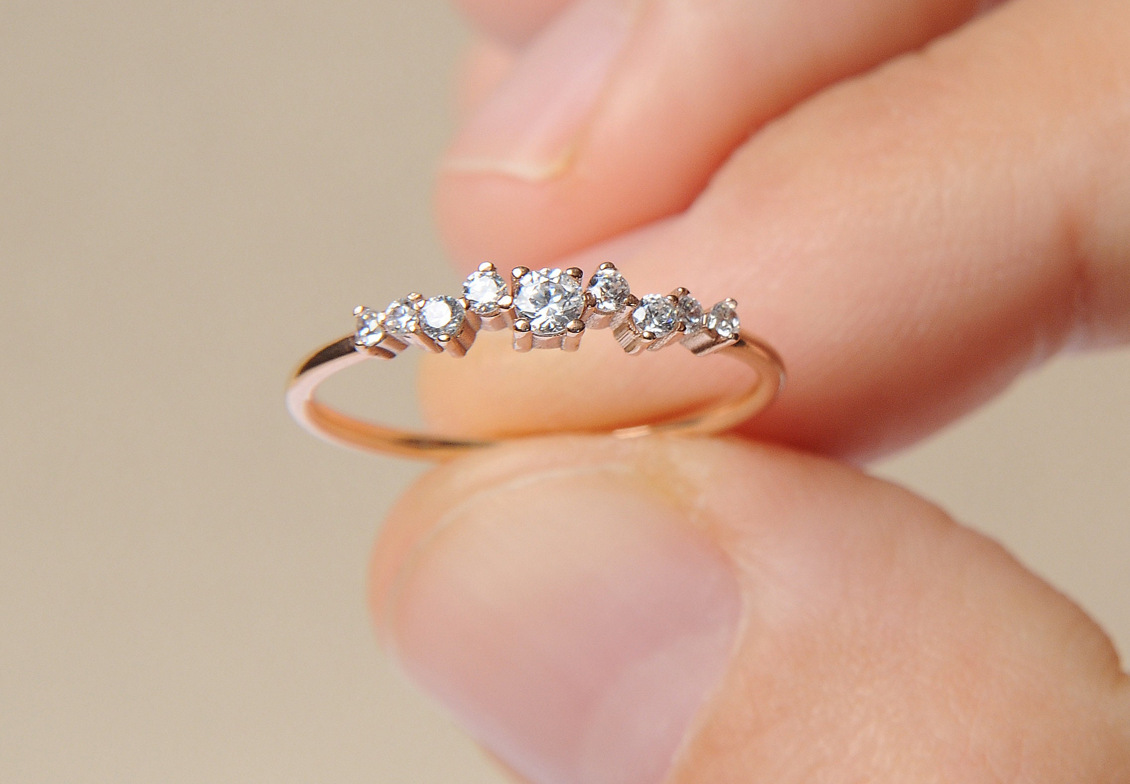 Cluster Ring 14k Gold Cluster Ring Tiny Cluster Ring - Etsy