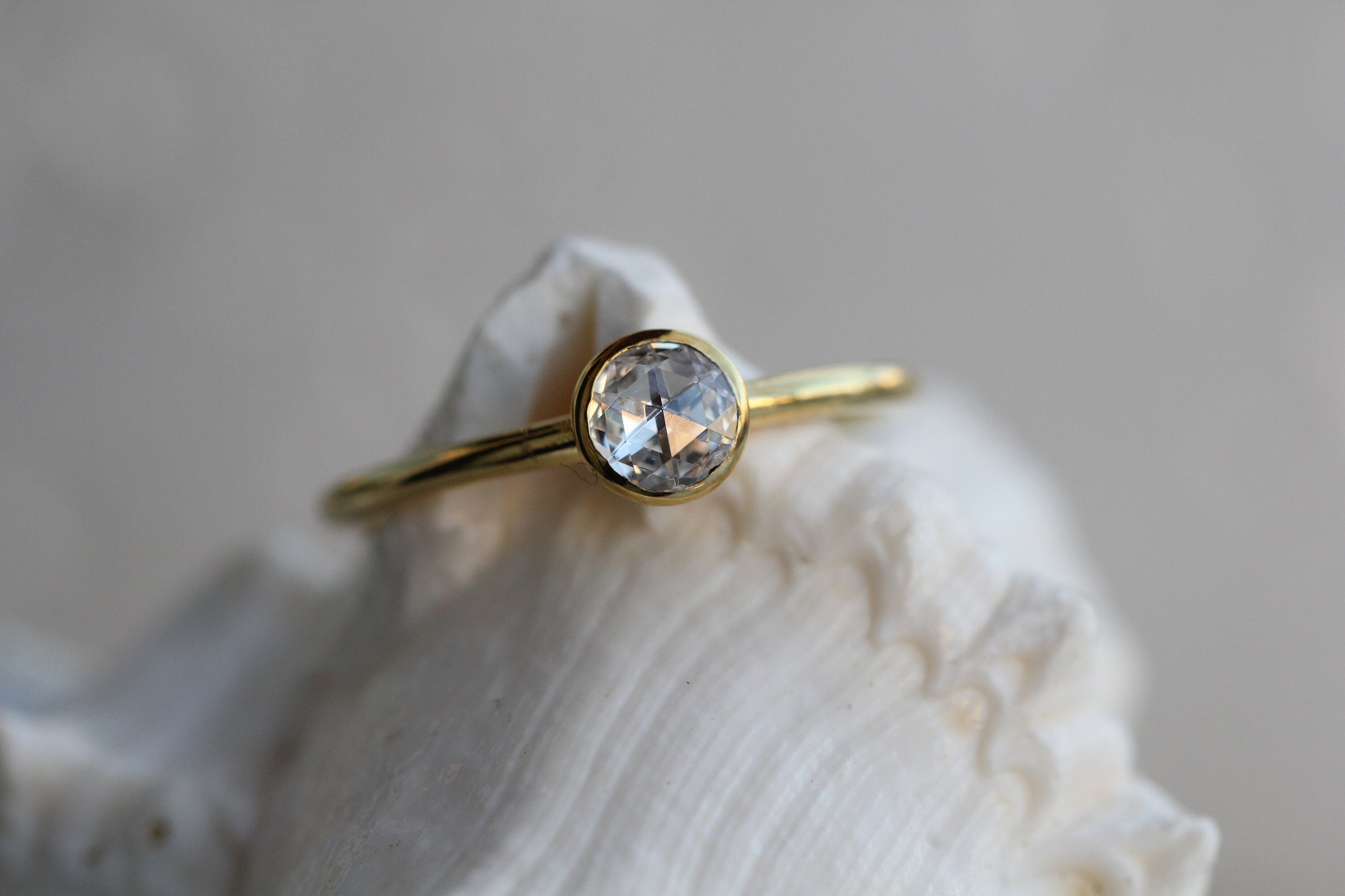 Round Bezel Engagement Ring 14K Solid Gold Bezel Ring | Etsy