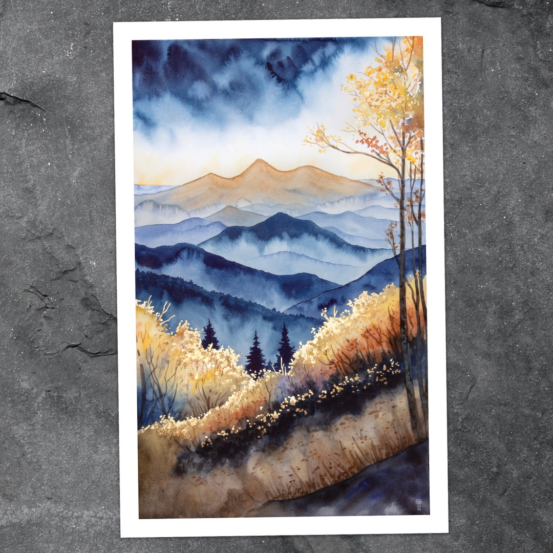 Morning Breakthrough - Fine Art Print of Watercolor Painting - Blue ...
