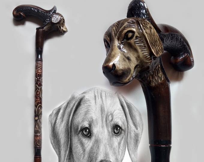 Walking Stick Handmade Wood Carved Retriever Dog Hand Made Wooden Cane ...