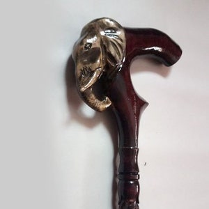 Elephant Walking Cane Hand Carved Handle and Staff Hiking Stick Wood ...