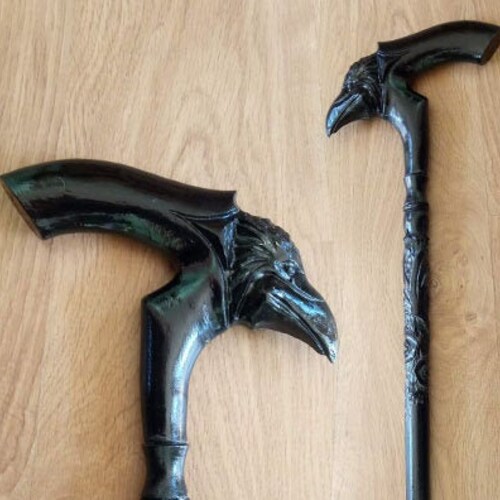 Raven Walking Sticks Wood Walking Cane Raven Walking Stick - Etsy
