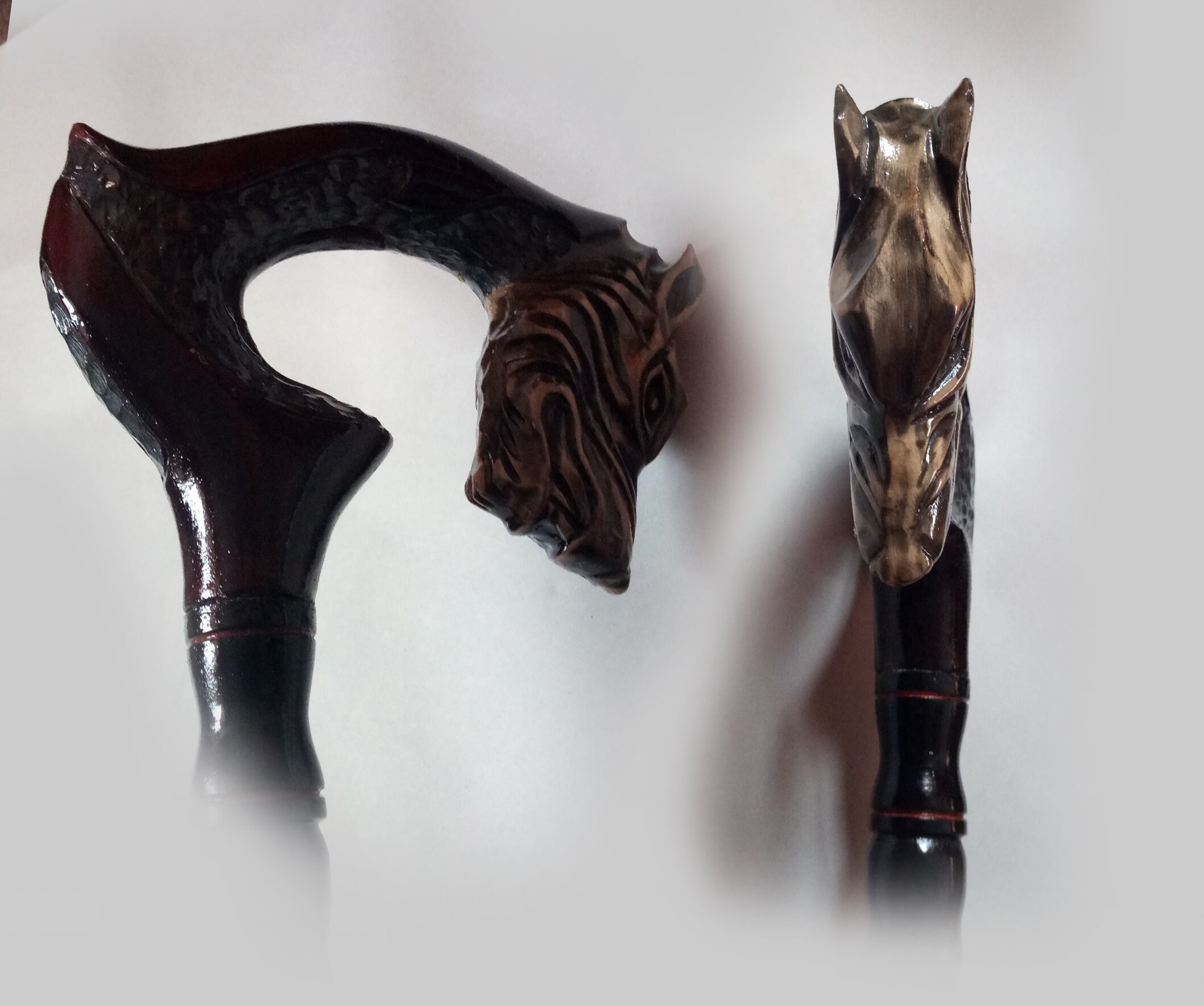 Wooden cane wolf Carved handle and staff Wood walking stick | Etsy