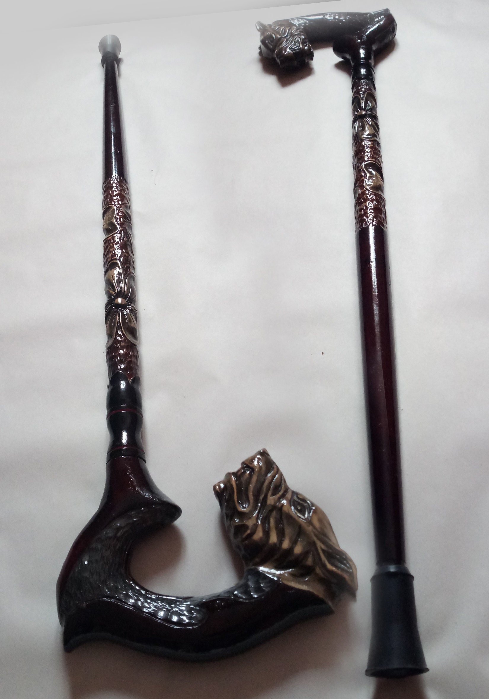 Wooden cane wolf Carved handle and staff Wood walking stick | Etsy