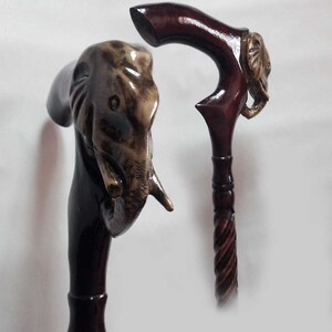 Elephant Walking Cane Hand Carved Handle and Staff Hiking Stick Wood ...