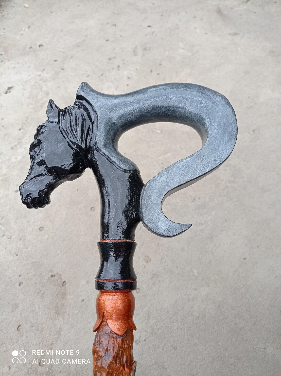 Wooden Cane Horse Black Carved Handle and Staff Wood Walking Stick Hand ...