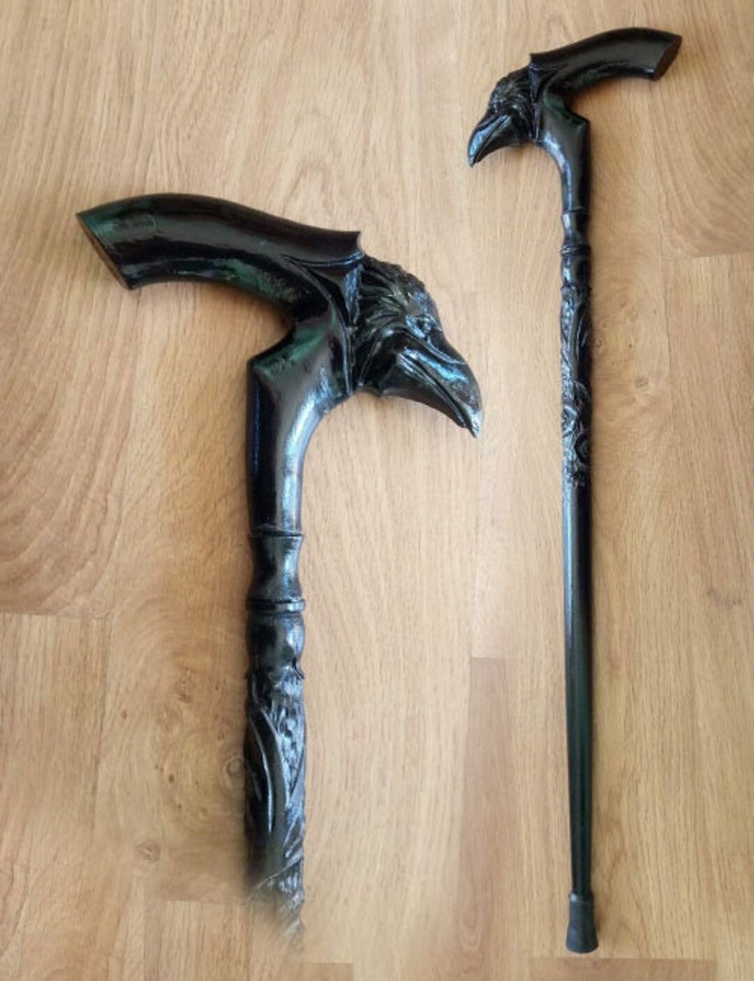 Raven Walking Sticks Wood Walking Cane Raven Walking Stick Corbie ...