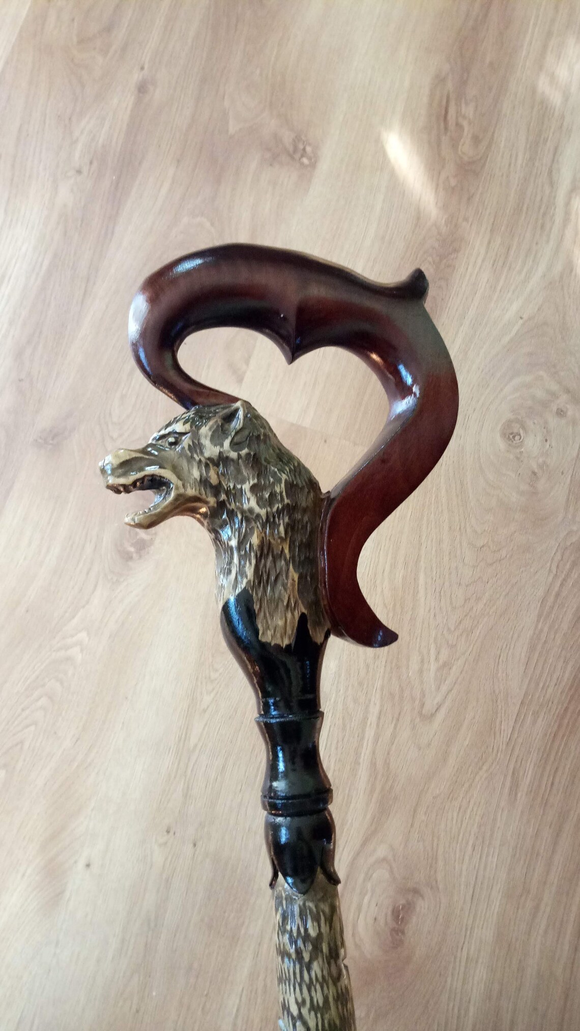 Wooden Cane Wolf Carved Handle and Staff Wood Walking Stick | Etsy