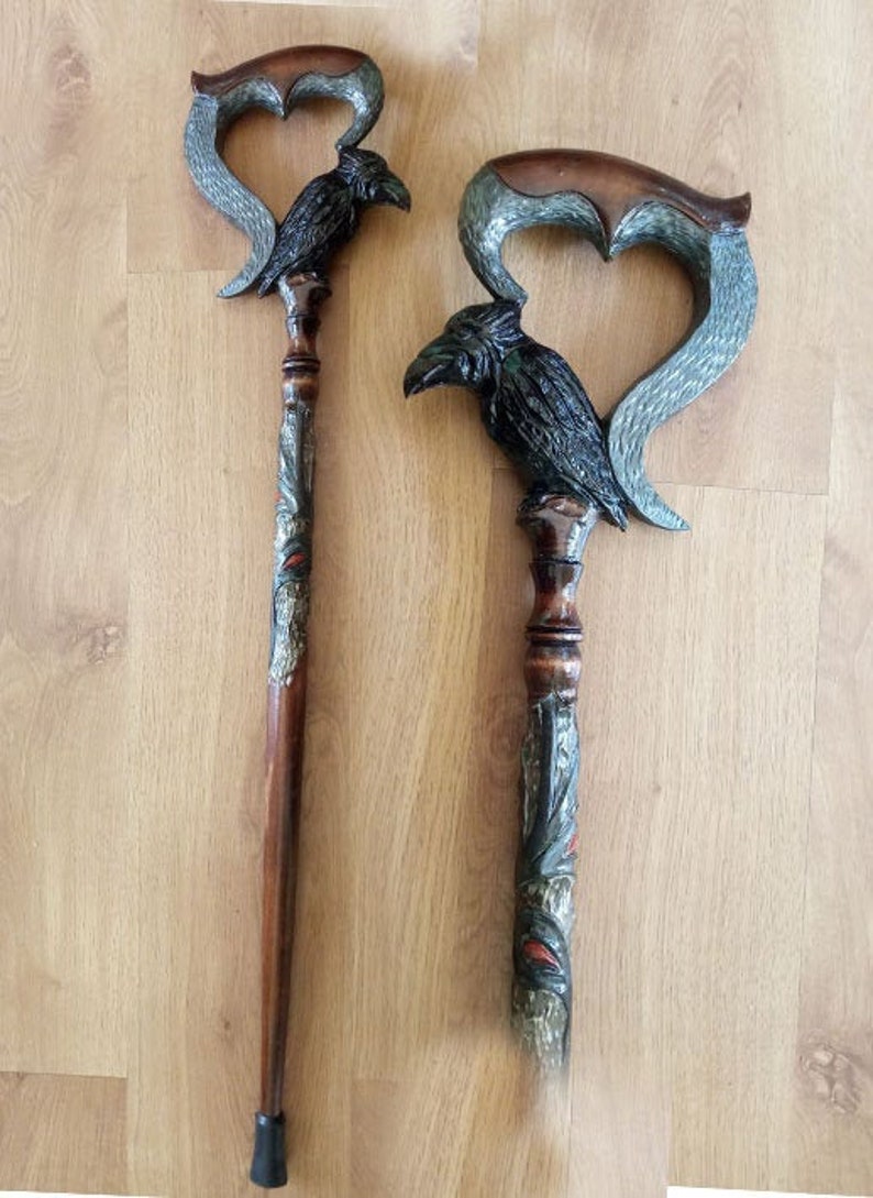 Raven Walking Sticks Wood Walking Cane Raven Walking Stick - Etsy