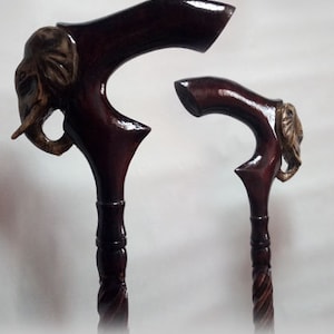 Elephant Walking Cane Hand Carved Handle and Staff Hiking Stick Wood ...