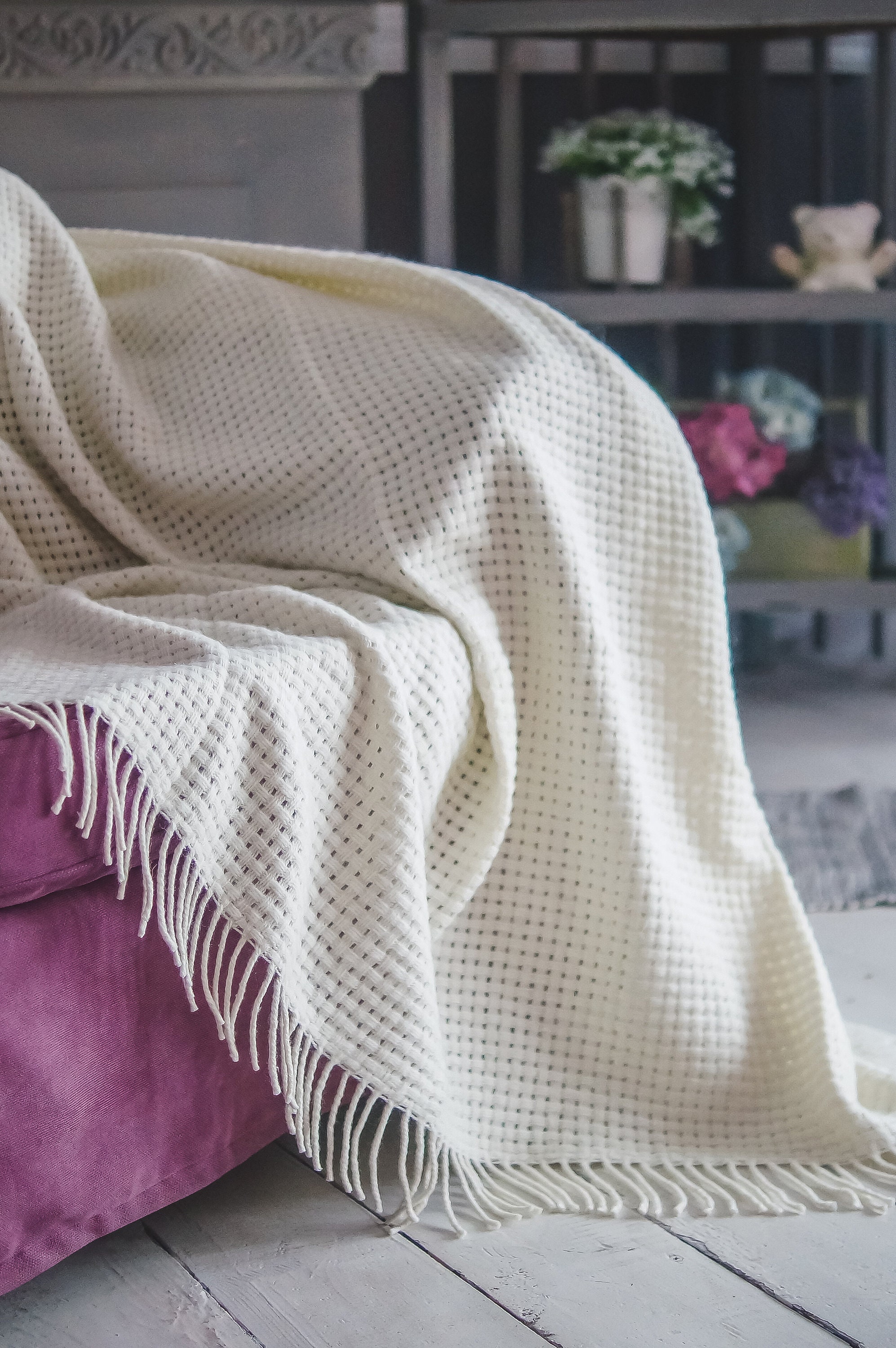Personalized White Throw Blanket Pastel Wool Blanket Knit - Etsy