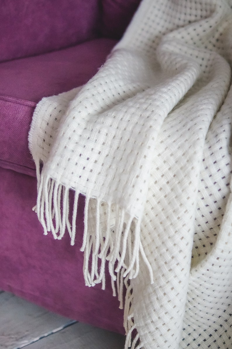 Personalized White Throw Blanket Pastel Wool Blanket Knit - Etsy