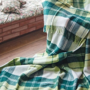Personalized Green Throw Blanket, Checkered Wool Blanket, Comfy Blanket ...