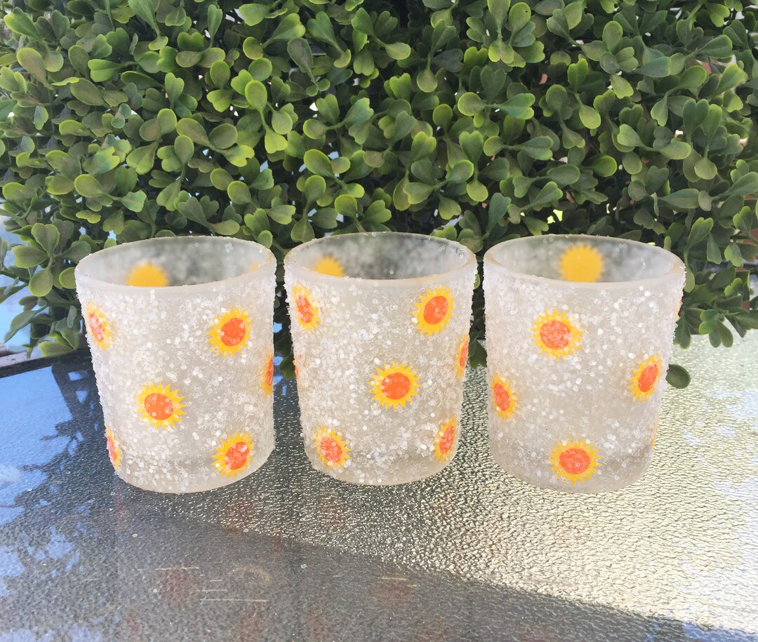 Set of 3 Sun Votive Candle Holders - Summer Frosted Glass Candle ...