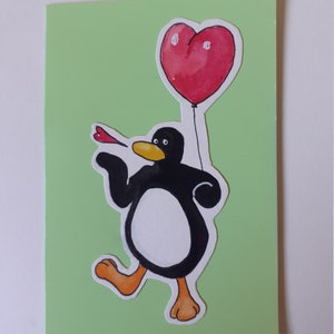 Penguin in Love Card, Valentine's Day, Anniversary, Original ...