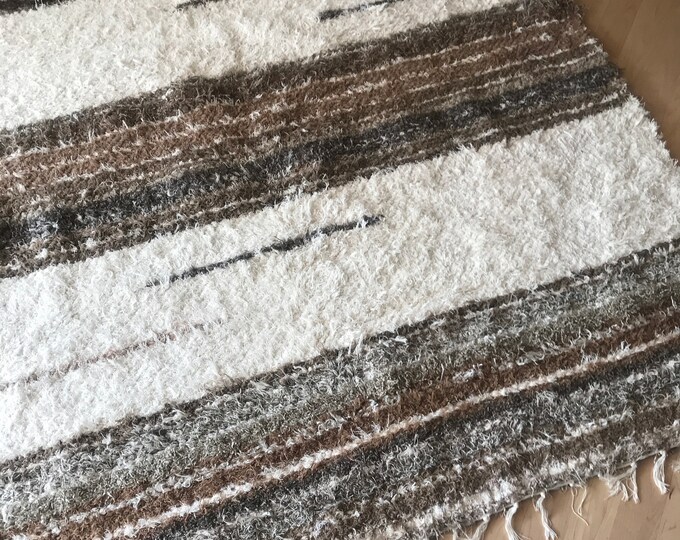 Cotton Striped Rug Handwoven Area Bohemian Rug Light Brown Beige Tones ...