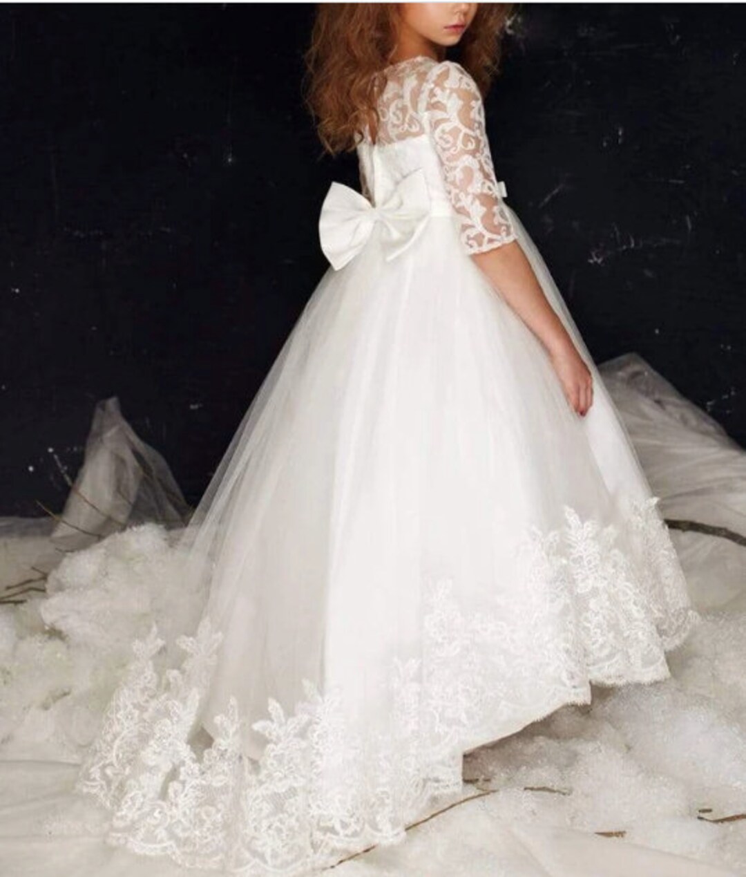 Lace 3/4 Sleeve Communion Dress Baptism Dress Baby Dress Girls Dress ...
