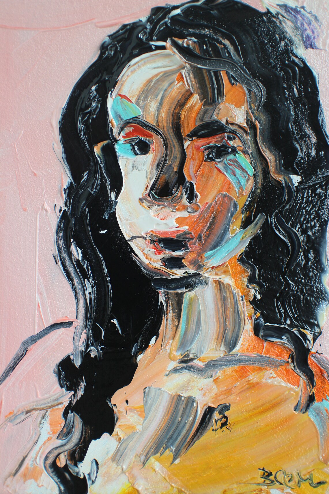 Portrait Original Faceless oil Painting original framed No | Etsy