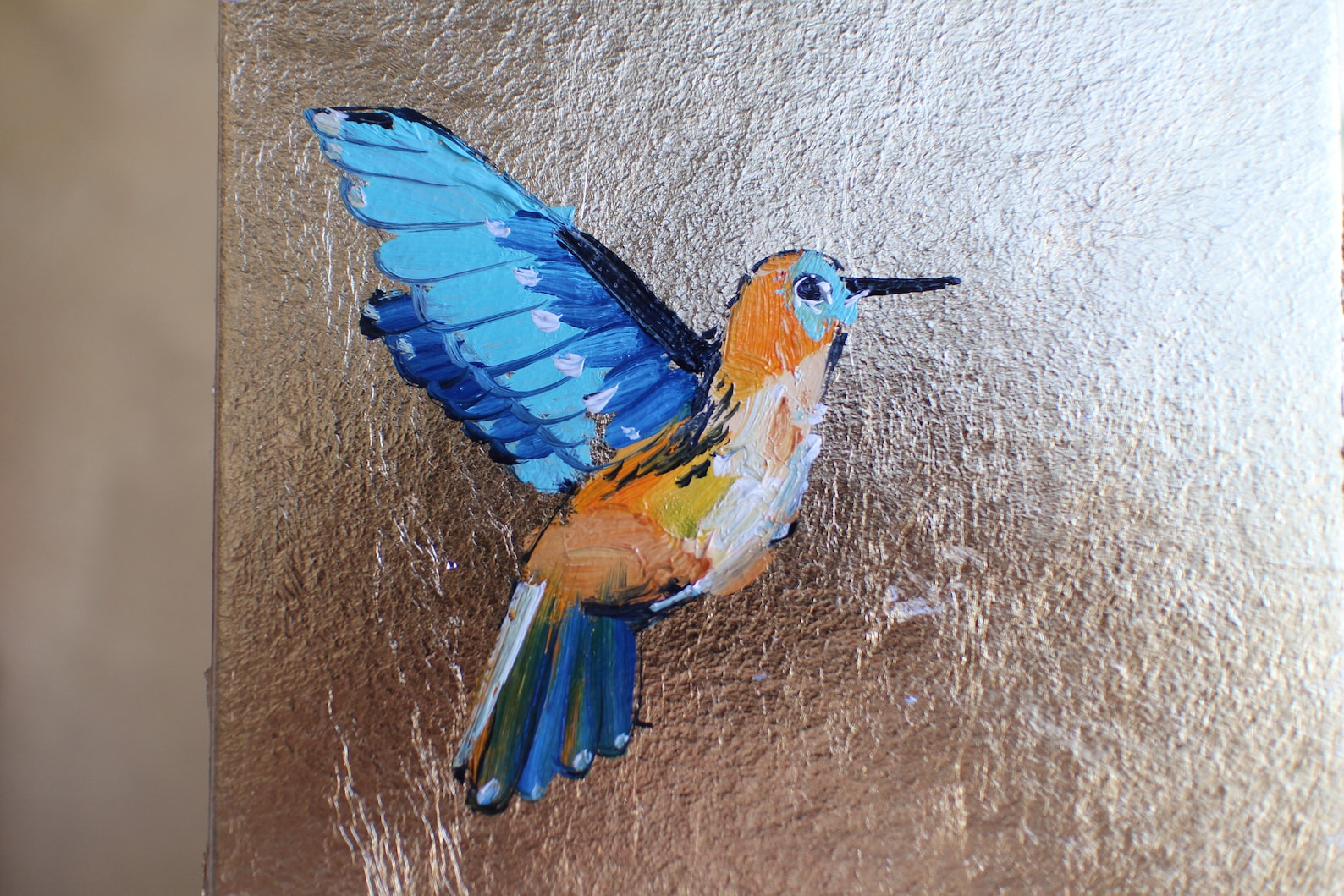 Hummingbird Colibri Coruscans Oil Painting With Gold Leaf - Etsy