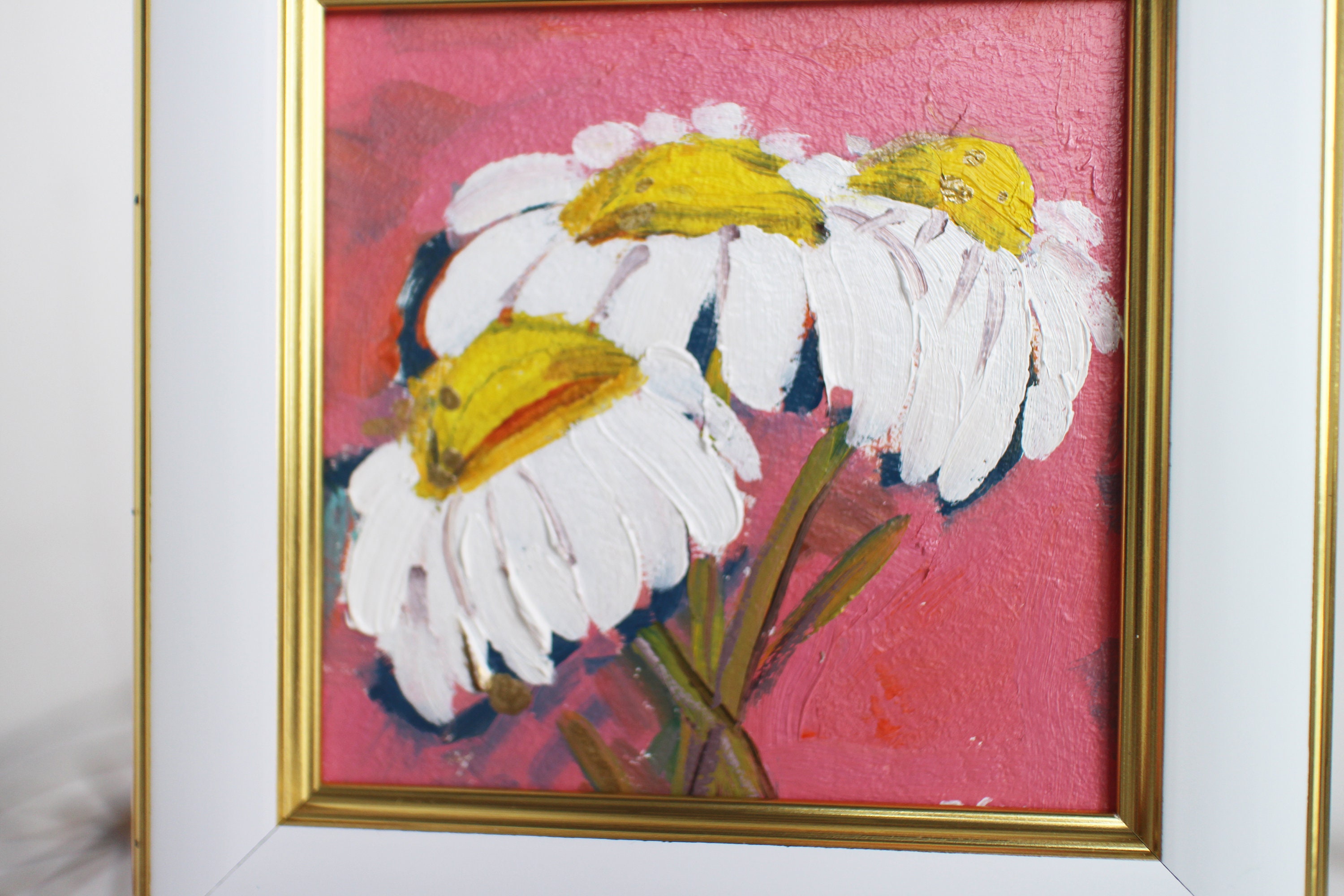 Daisy oil painting floral framed original camomile floral | Etsy
