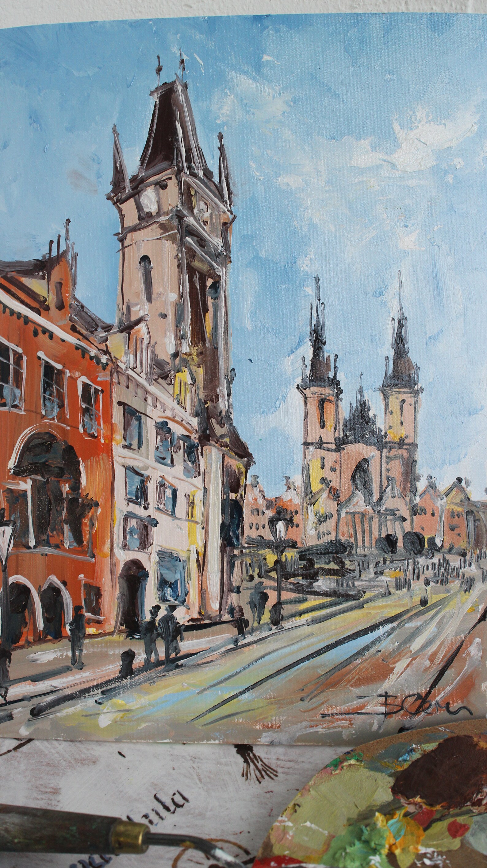 Old Town of Prague Praha Oil Painting Original Framed Church | Etsy